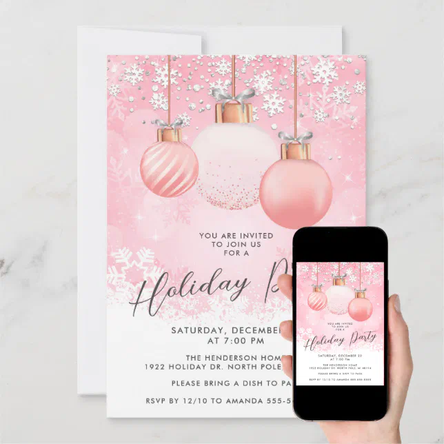 Pink Christmas Party Invitation | Zazzle