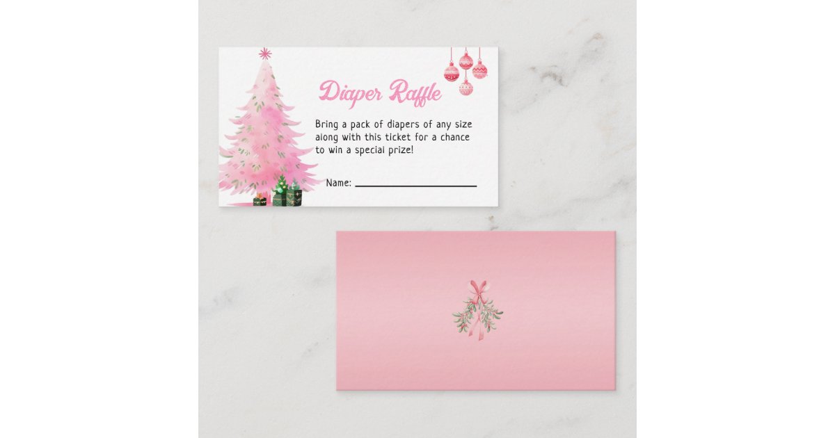 Pink Christmas Tree Diaper Raffle Baby Shower Enclosure Card | Zazzle