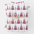 Pink Christmas Tree Pattern Glitter & Leopard Fun Wrapping Paper Sheets ...