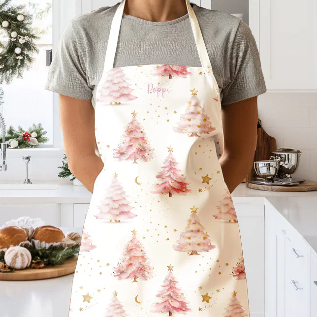Pink Christmas Trees Personalized Apron | Zazzle