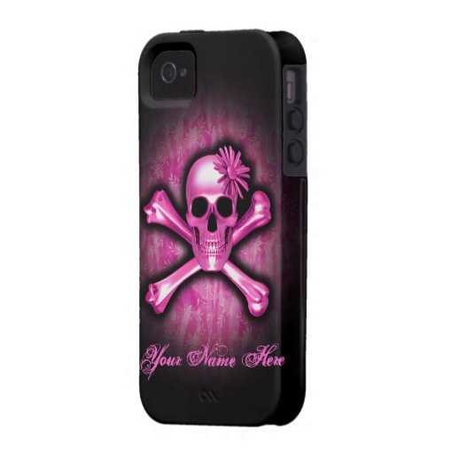 Pink Chrome Skull and Crossbones iPhone 4 Case | Zazzle