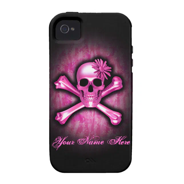 Pink Chrome Skull and Crossbones iPhone 4 Case | Zazzle