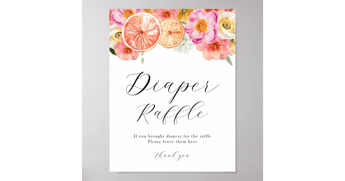 Pink Citrus Flowers Diaper Raffle Sign | Zazzle