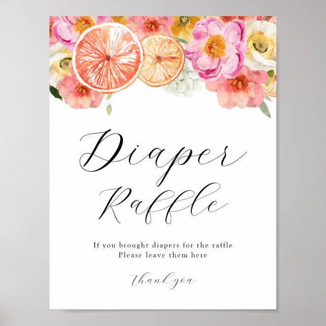 Pink Citrus Flowers Diaper Raffle Sign | Zazzle