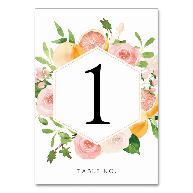 Pink Citrus Fruit Table Number | Zazzle