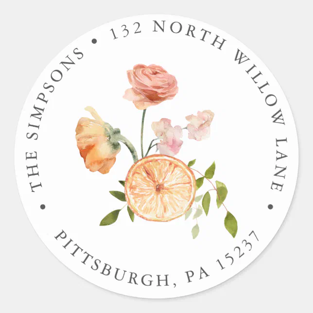 Pink Citrus Return Address Classic Round Sticker | Zazzle