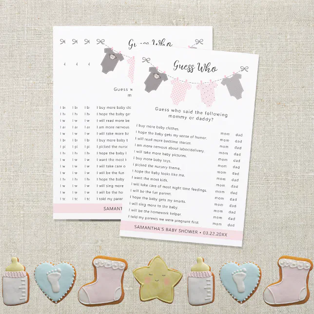Pink Clothesline Guess Who baby shower game | Zazzle