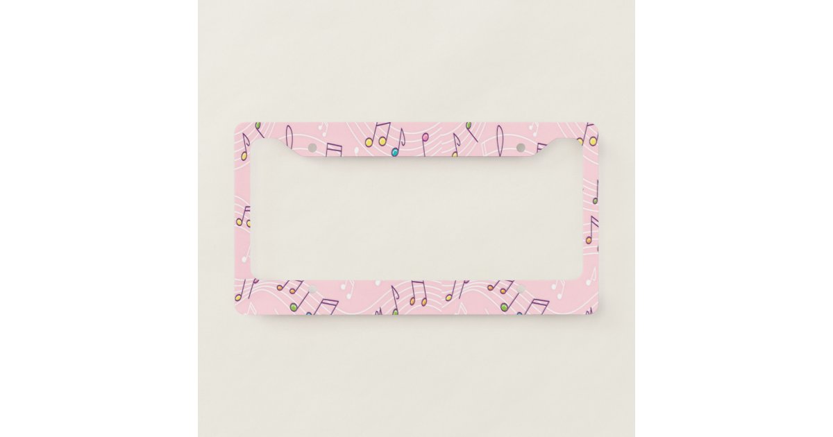 Pink colorful music note pattern musician musical license plate frame ...