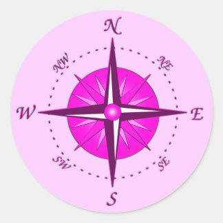 Pink Compass Rose Round Stickers