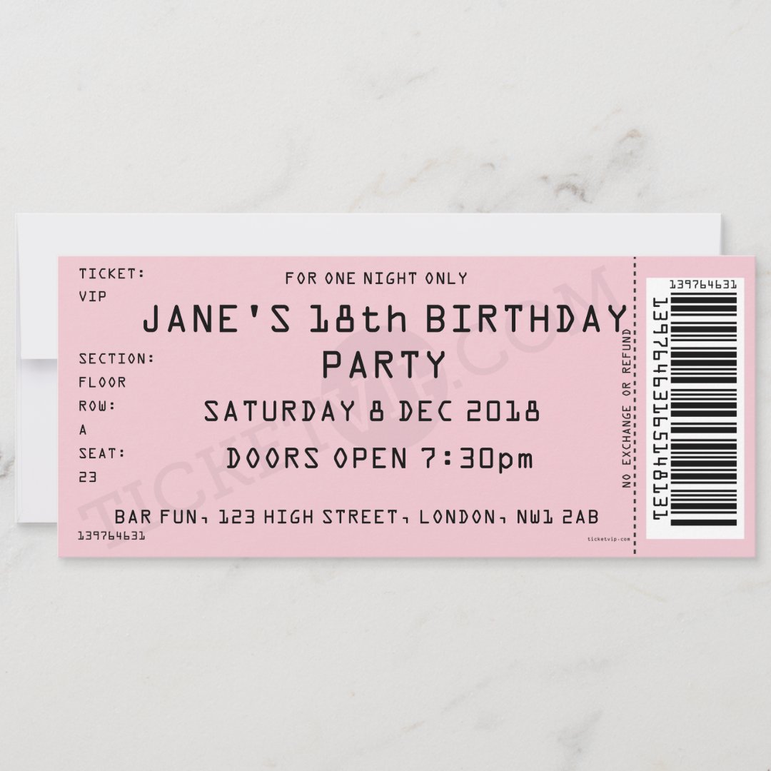 Pink Concert Ticket Party Invitation | Zazzle