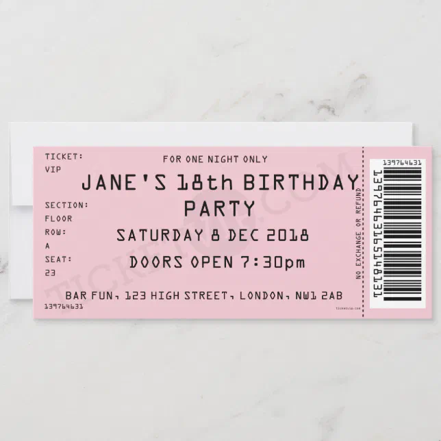 Pink Concert Ticket Party Invitation | Zazzle