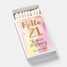 Pink Confetti Hello 21 21st Birthday Matchboxes | Zazzle