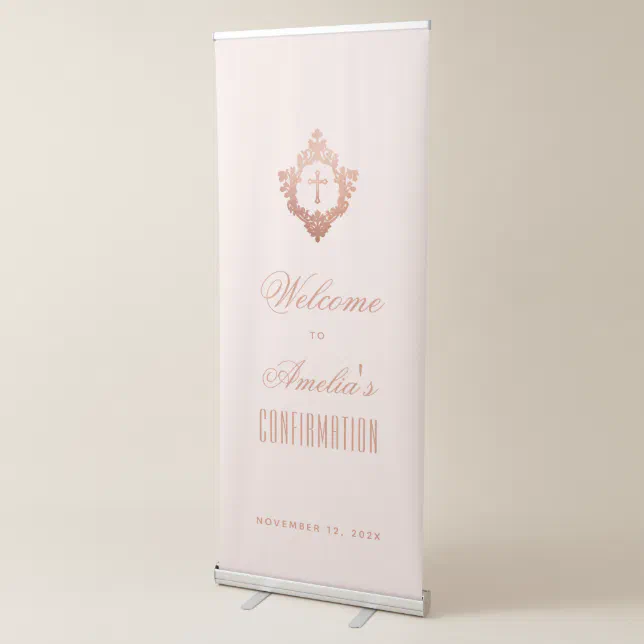 Pink Confirmation Girl Cross Crest Script Welcome Retractable Banner ...