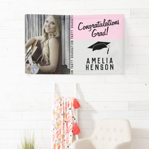 Pink Congratulations Grad Graduation Party Photo Banner | Zazzle