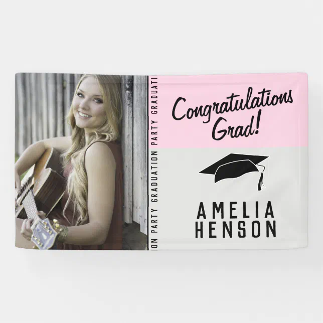 Pink Congratulations Grad Graduation Party Photo Banner | Zazzle