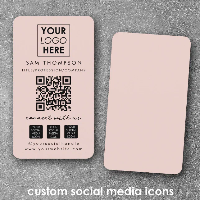 Pink Connect with Us Social Media QR Code Logo Business Card | Zazzle