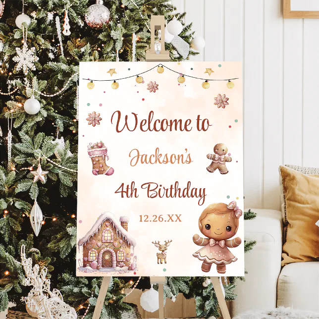 Pink Cookie Christmas Birthday Party Welcome Sign | Zazzle