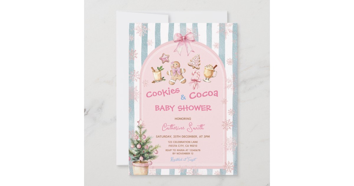Pink Cookies and Cocoa Snowflakes Baby Shower Invitation | Zazzle