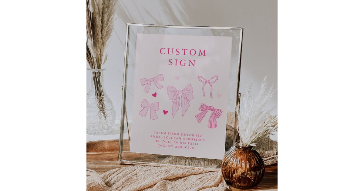 Pink Coquette Bow Birthday Party Custom Sign | Zazzle