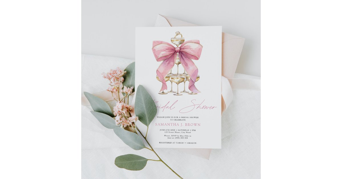 Pink Coquette Bow Bridal Shower Invitation | Zazzle