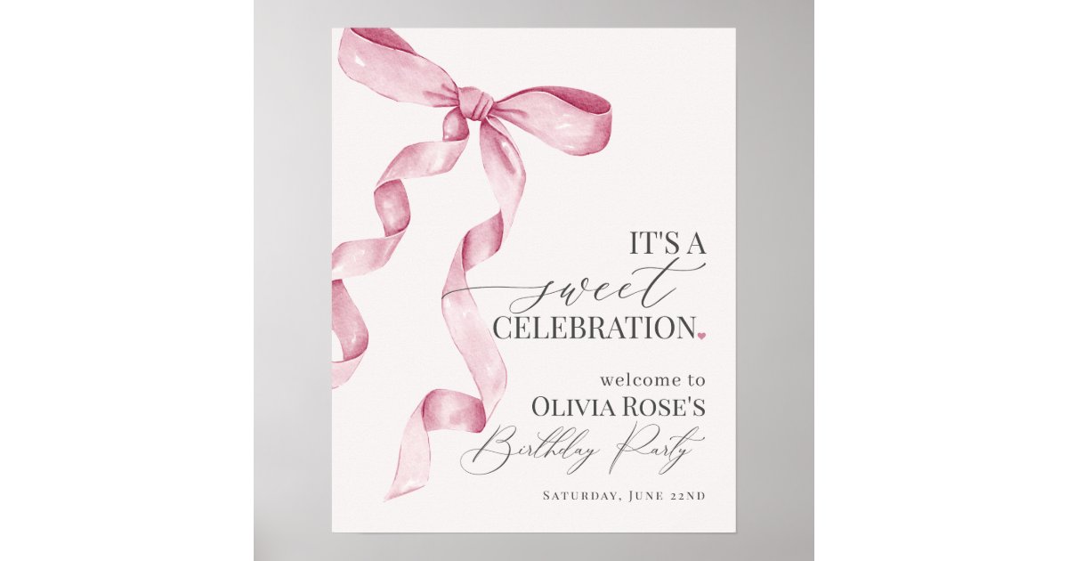 Pink Coquette Bow Girl Birthday Party Welcome Sign | Zazzle