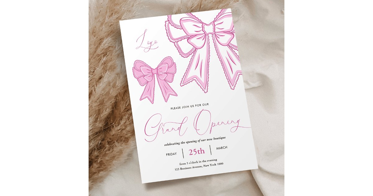 Pink Coquette Bows Feminine Grand Opening Business Invitation | Zazzle