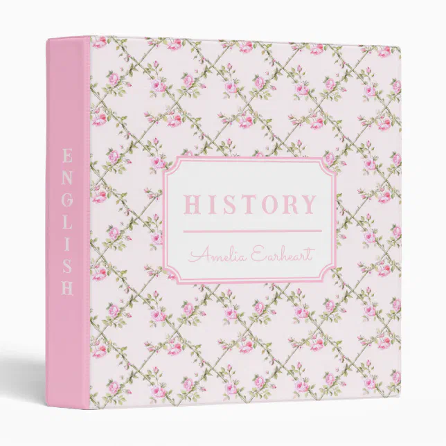 Pink Coquette Rose Trellis School Subject 3 Ring Binder | Zazzle