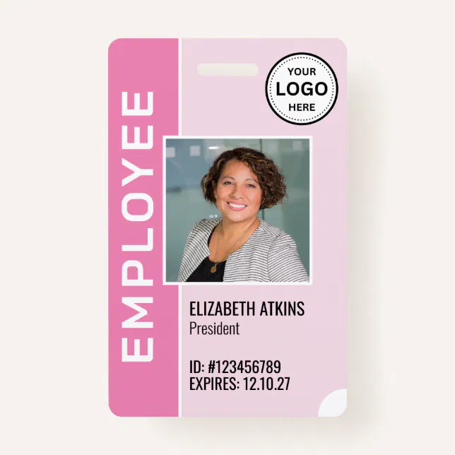 Pink Corporate Logo Employee Photo Badge | Zazzle