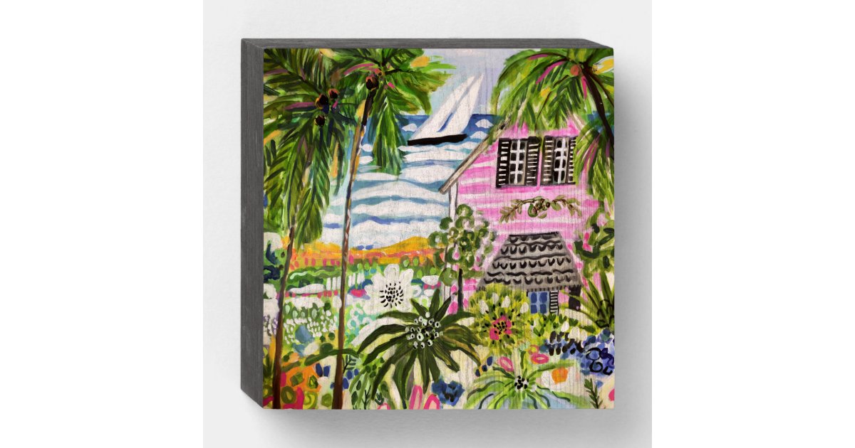 Pink Cottage by the Bay I Wooden Box Sign | Zazzle
