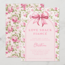 Pink Cottage Rose Love Shack Fiancé Bridal Shower Invitation | Zazzle