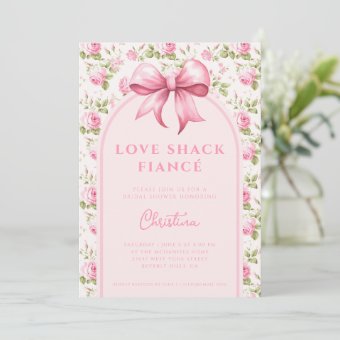 Pink Cottage Rose Love Shack Fiancé Bridal Shower Invitation | Zazzle
