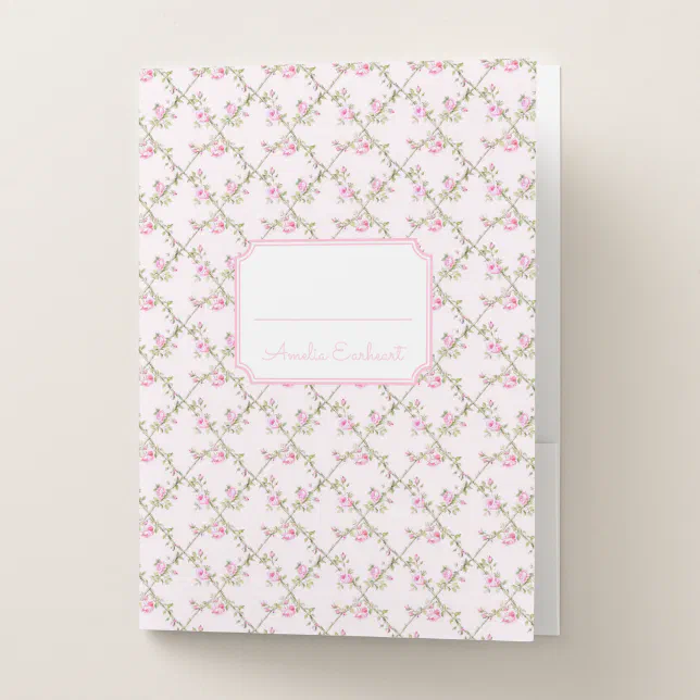 Pink Cottage Rose Trellis Pocket Folder | Zazzle