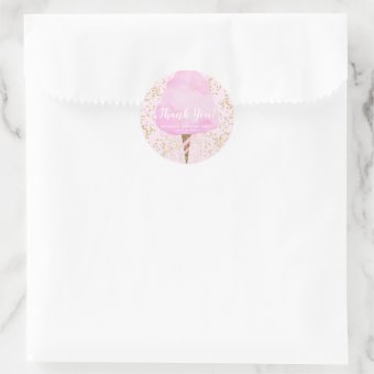 Pink Cotton Candy & Gold Confetti Birthday Party Classic Round Sticker ...