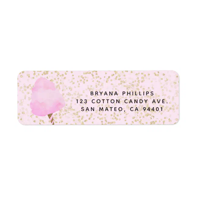 Pink Cotton Candy & Gold Confetti Birthday Party Label | Zazzle