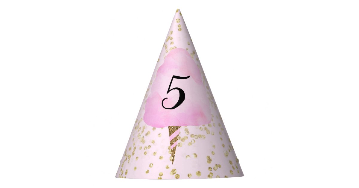 Pink Cotton Candy & Gold Confetti Birthday Party Party Hat | Zazzle