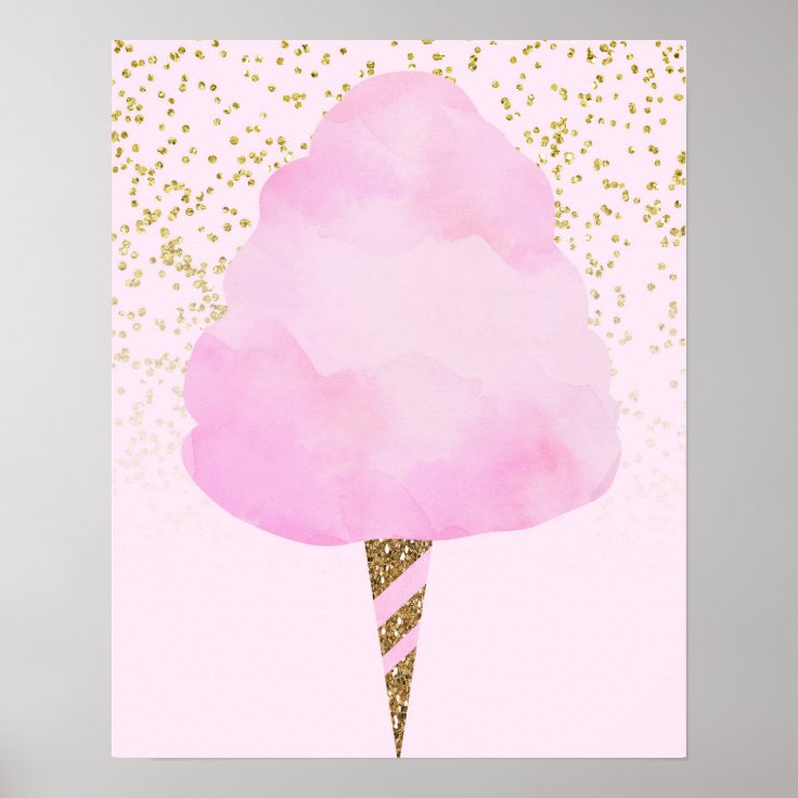 Pink Cotton Candy & Gold Glitter Cute Trendy Girls Poster | Zazzle