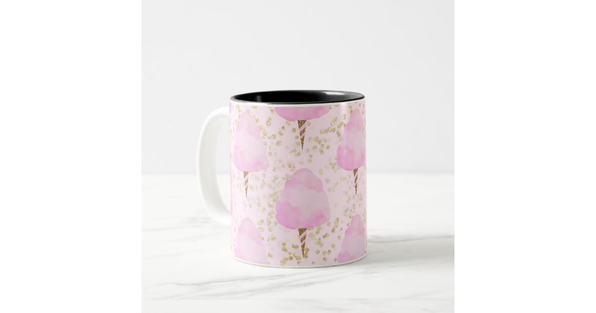 Pink Cotton Candy & Gold Glitter Cute Trendy Girls Two-Tone Coffee Mug ...