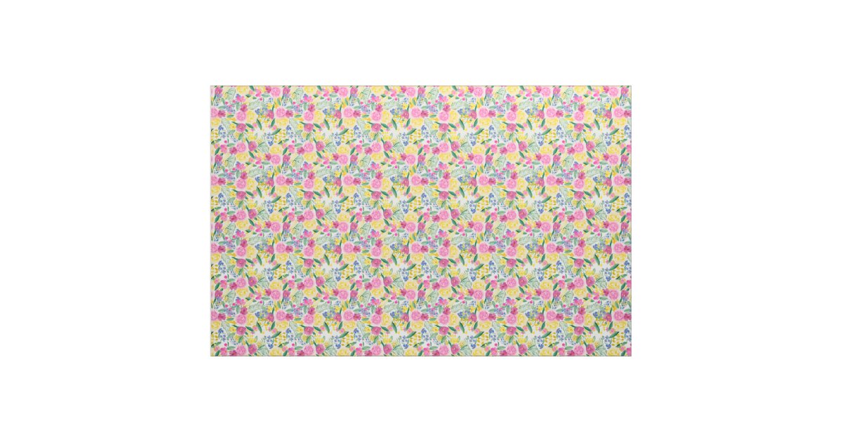 pink country watercolor floral pattern fabric | Zazzle