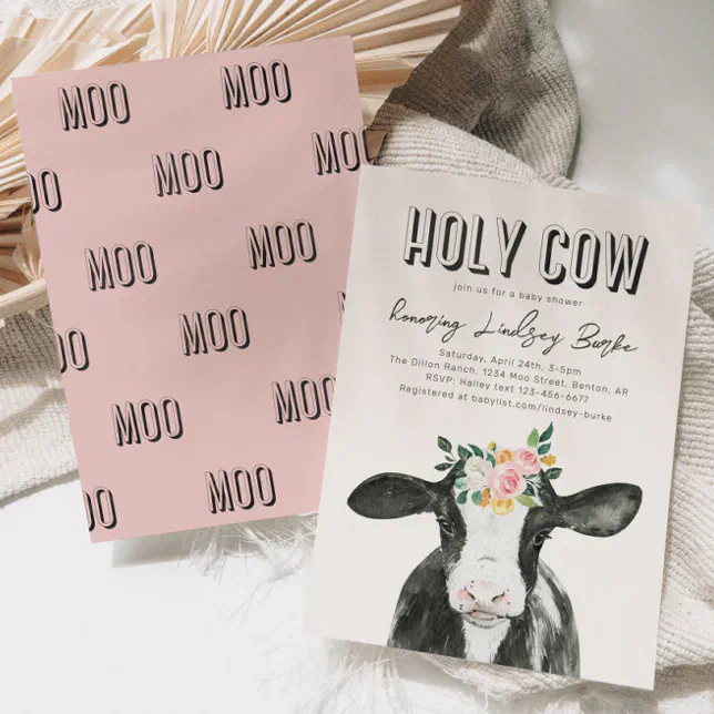 Pink Cow Baby Shower Invitation | Watercolor Cow | Zazzle