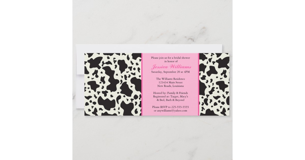 Pink Cow Print Bridal Shower Invitation | Zazzle