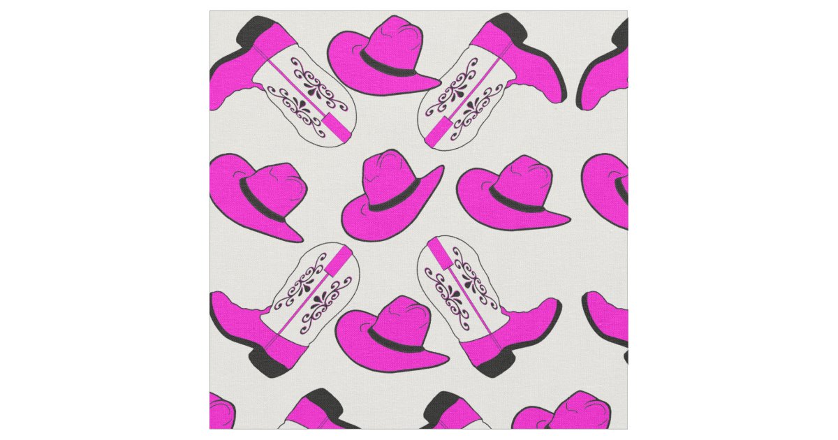 Pink Cowboy Boots Hats on Any Color Background Fabric | Zazzle