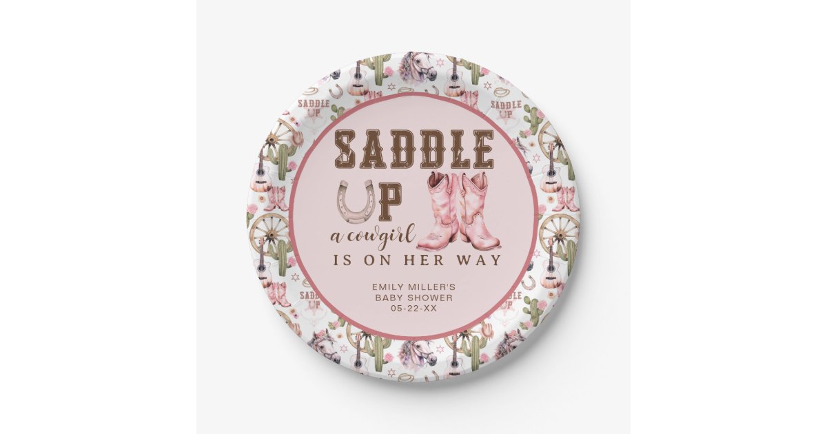 Pink Cowgirl Baby Shower Saddle Up Party Plate | Zazzle