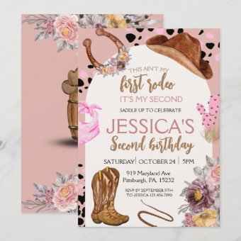 Pink Cowgirl Birthday 2nd Rodeo girl Party Invitation | Zazzle