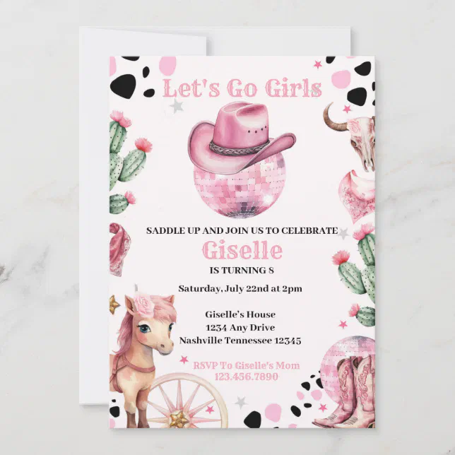 Pink Cowgirl Disco Birthday Invitation | Zazzle