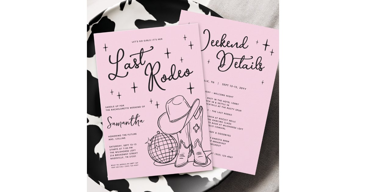 Pink Cowgirl Disco Last Rodeo Bachelorette Party Invitation | Zazzle