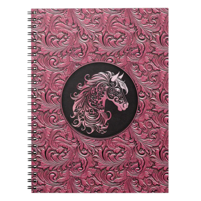 Pink cowgirl floral tooled leather horse head notebook | Zazzle