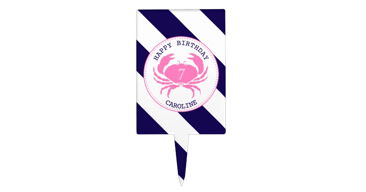 Pink Crab Nautical Birthday Party Cake Topper | Zazzle