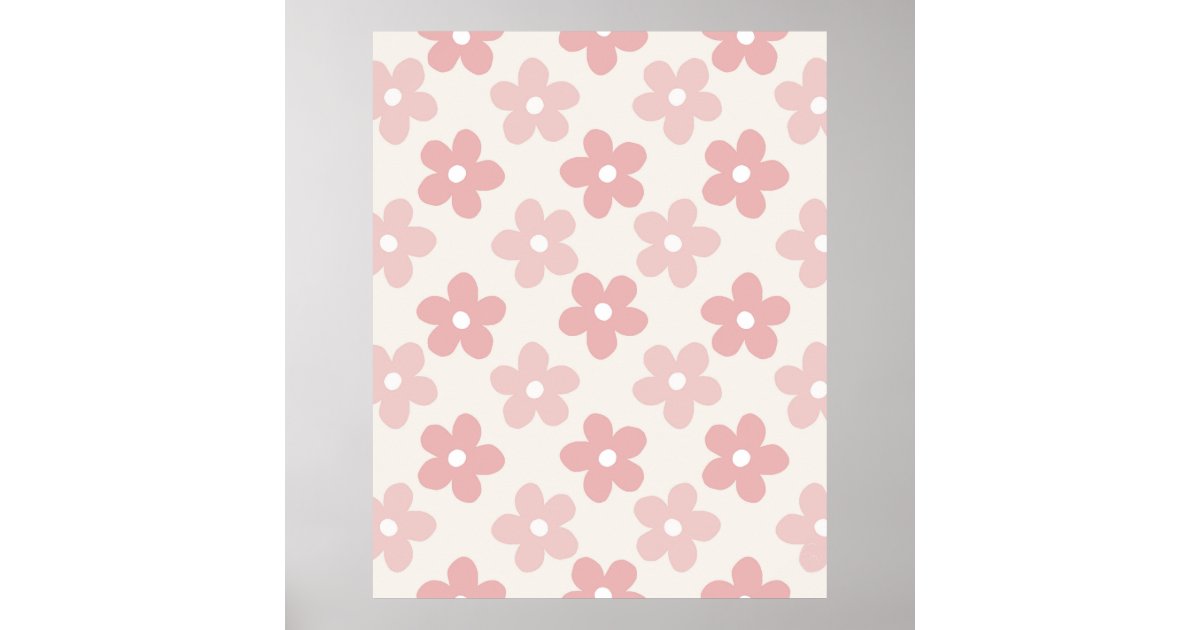 Pink Cream Daisy Flowers Retro Pattern Poster | Zazzle