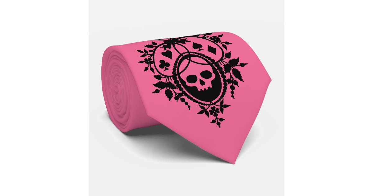 Pink Crest with Skull and Cardsuits Neck Tie | Zazzle