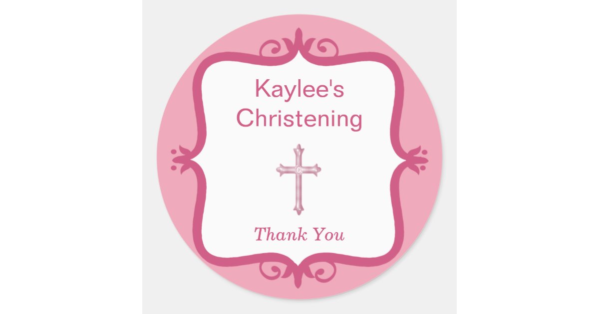 Pink Cross Baptism Round Sticker | Zazzle